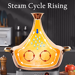 Hgjgwqh Moroccan Tagine Cooking Pot, 304 Stainless Steel Non Stick Tagine Pot with Cone-Shaped Closed Lid Large Moroccan Cooker Handmade Stovetop Pot,Gold,27cm