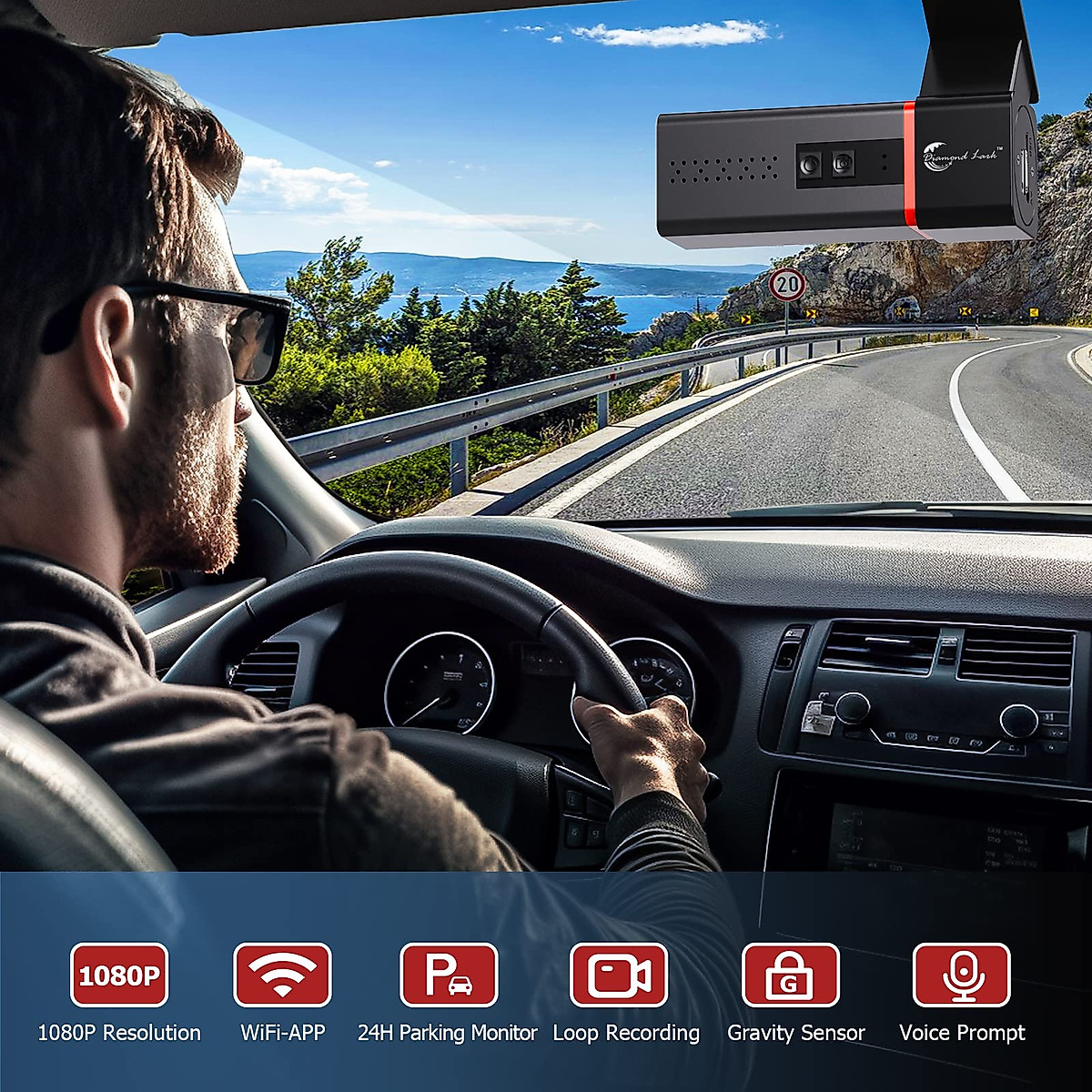 Dash Camera for Cars, 1080P FHD Dash Cam Front, Car Camera Dashcam with WiFi APP Control, Loop Recording, G-Sensor, Night Vision, 24H Parking Mode, Support 128GB SD Card Max (Not Included