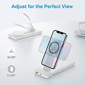 10000mAh for MagSafe Battery Pack, 5 in 1 Foldable Mag Safe Charger Stand for Apple iPhone 14 13 12 Pro Max Plus Mini, Apple Watch, AirPods, Compact Apple Travel Charger for MagSafe Charging