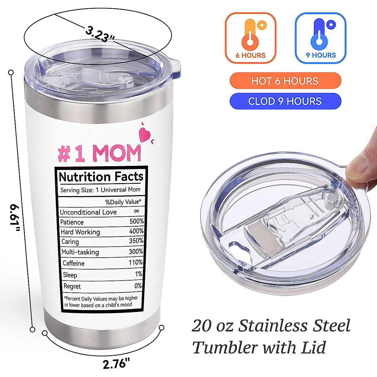 DOMICARE 20oz Tumbler with Lid Stainless Steel Tumblers Bulk, Double Wall Vacuum Insulated Coffee Travel Mug Powder Coated Tumbler (White/3D, 1)