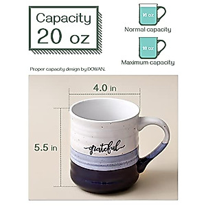DOWAN Coffee Mugs, Large 20 oz Mugs Set of 2 with Word Blessed Grateful, Porcelain Christian Coffee Cup, Thank You Gifts for Men Women All, Blue White