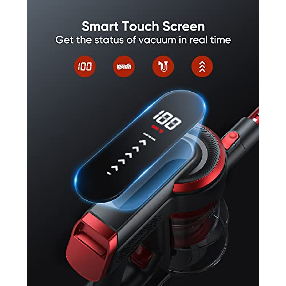 WLUPEL Cordless Vacuum Cleaner, 33kPa Stick Vacuum Cleaner, 400W Powerful Handheld Vacuum with LED Touch Display, 55mins Runtime for Pet Hair, Carpet and Hardwood Floor(Hero 8 Pro)