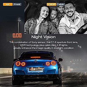 3 Channel 4K Dash Cam Front and Rear Inside with 64GB SD Card, 4K+1080P Dash Camera Front and Inside, Triple Car Camera 2K+1080P+1080P with IR Night Vision, WDR, 170°Wide Angle, Parking Monitor