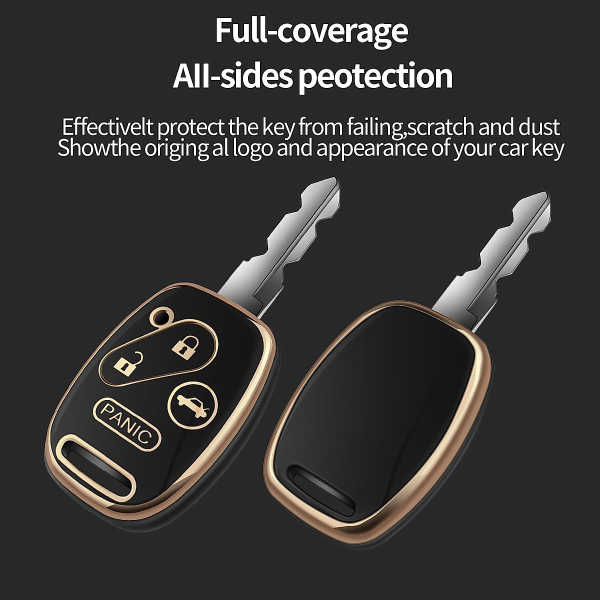 Bqepe for Honda Key Fob Cover Keychain Fit for Accord Crosstour Civic CR-V Pilot Element Smart Key Shell Case (Black)