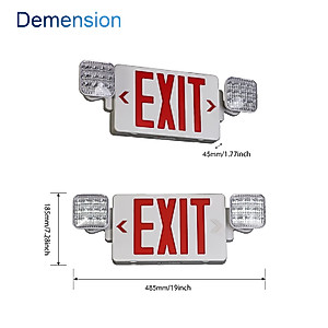 TANLUX Red Exit Sign with Emergency Lights, LED Emergency Exit Light with Battery Backup, UL Listed, AC 120/277V, Commercial Emergency Lights Combo for Business - 1 Pack