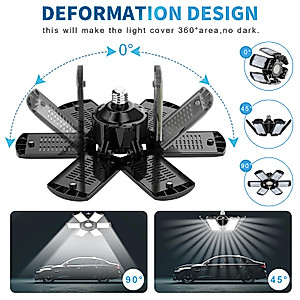 Doeklpo 2 Pack LED Garage Lights,150W LED Shop Light,15000LM LED Garage Ceiling Lights,Garage LED Lighting with 6+1 Deformable Panels,E26/E27 Garage Lights Ceiling LED for Warehouse Garage,Workshop