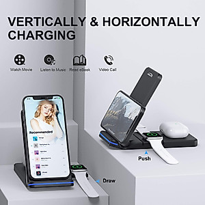 Wireless Charger 3 in 1 Wireless Charging Station Qi Fast Charger Stand for iPhone 13/12/11/Pro/Max/XR/XS/XS Max/X /8/8 Plus, Apple Watch, Airpods 2/Pro, Samsung Galaxy Phone with 18W Adapter, Black