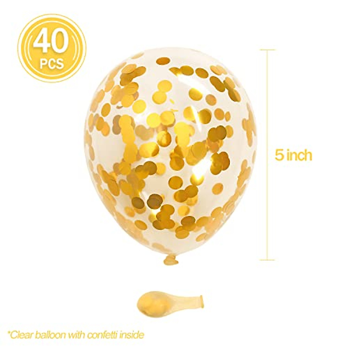 Gold Confetti Balloons, 40 Pcs 5 Inch Clear Balloons with Confetti Inside for Graduation Engagement Cake Topper Decor Bridal Shower Baby Shower Birthday Party Decoration Supplies