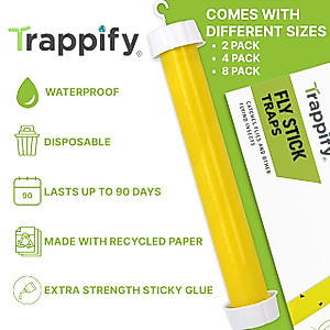 Trappify Hanging Fly Traps Outdoor: Fruit Fly Traps for Indoors | Gnat Trap | Gnat Traps for House Indoor | Fly Trap Indoor - Disposable Sticky Fly Trap for Indoor House Pest Control (4 Pack)