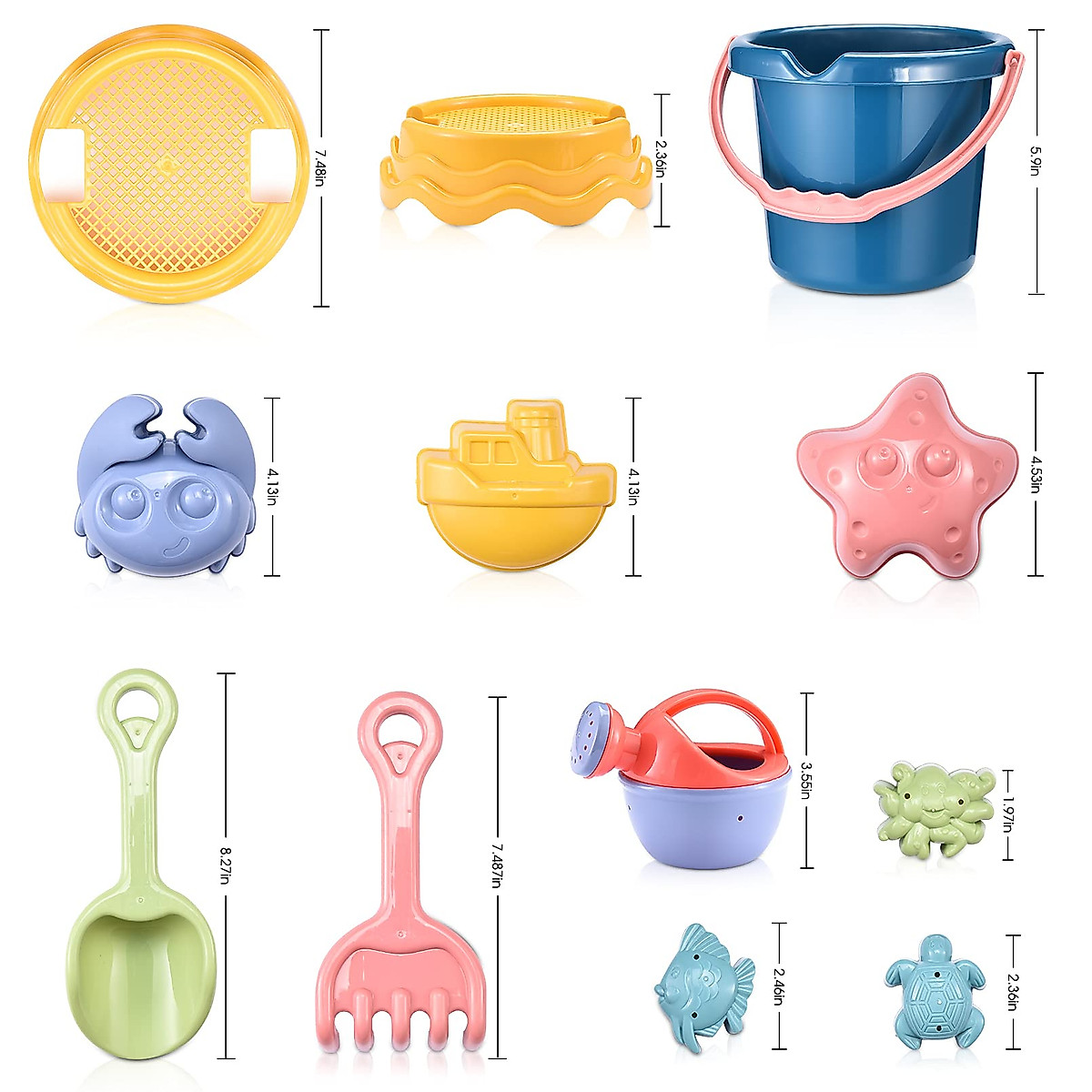 Kids Beach Sand Toys Set, 11pcs Beach Toys Beach Molds Sand Molds, Beach Bucket, Beach Shovel Tool Kit, Sandbox Toys, for Toddlers Kids Outdoor Indoor