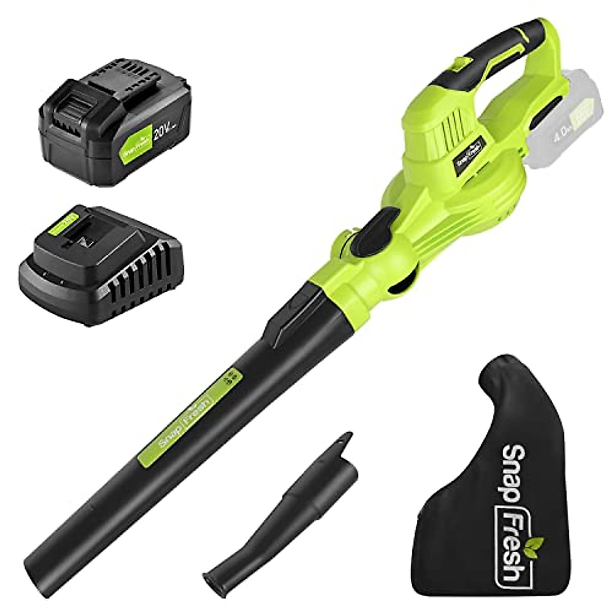 Cordless Blower & Vacuum - SnapFresh 2 in 1 Electric Blower with 4.0Ah Lithium Battery & 2h Fast Charger, 20V Handheld Vacuum Sweeper with Bag for Small Trash, Car, Dust, Pet Hair, Corner Cleaning