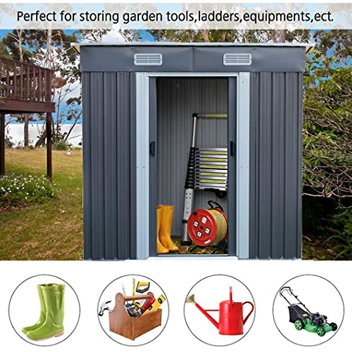 Arlopu 6 x 3.5 FT Outdoor Storage Shed, Metal Sheds with Sliding Doors and Vents, Waterproof Tool Storage Cabinet, Backyard Patio Lawn, for Bicycle, Garden Tool, Pet House, Utility Room (Light Grey)