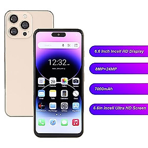 Yunseity Unlocked Smartphone I14promax, 6.6 Inch FHD Screen 2.4G 5G Dual Band WiFi Cellphone for Android13, 8GB RAM 256GB ROM, 8MP 24MP Cameras, MT6735 10 Core CPU, with Earbuds (US Plug)