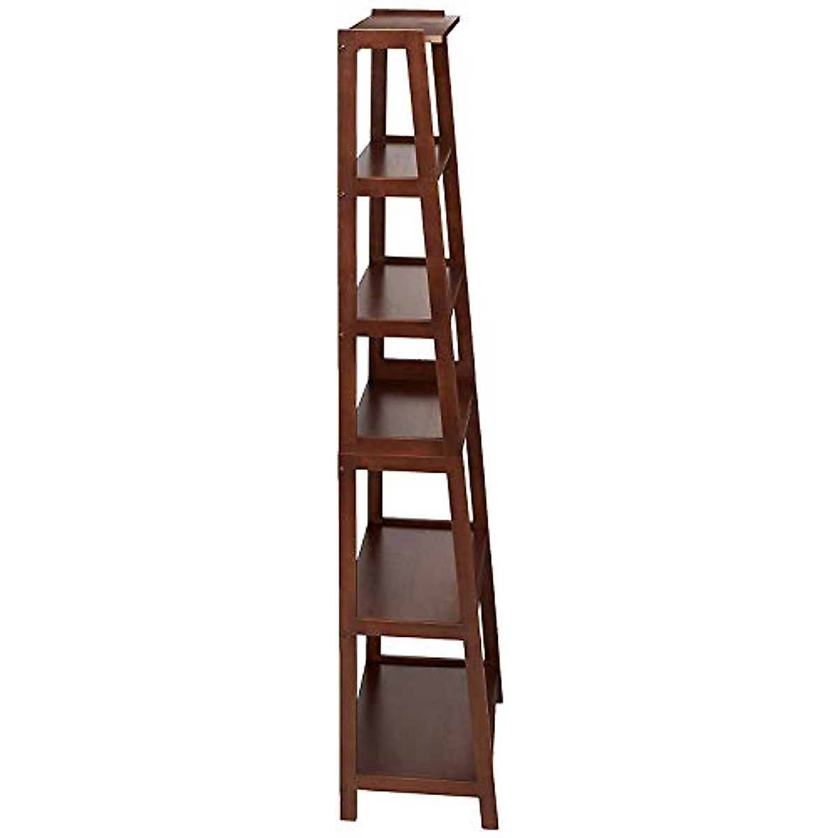 PJ Wood 5 Tier Bookshelf Ladder Shelf Bookcase with Storage Shelves, Multifunctional Storage Rack - Walnut