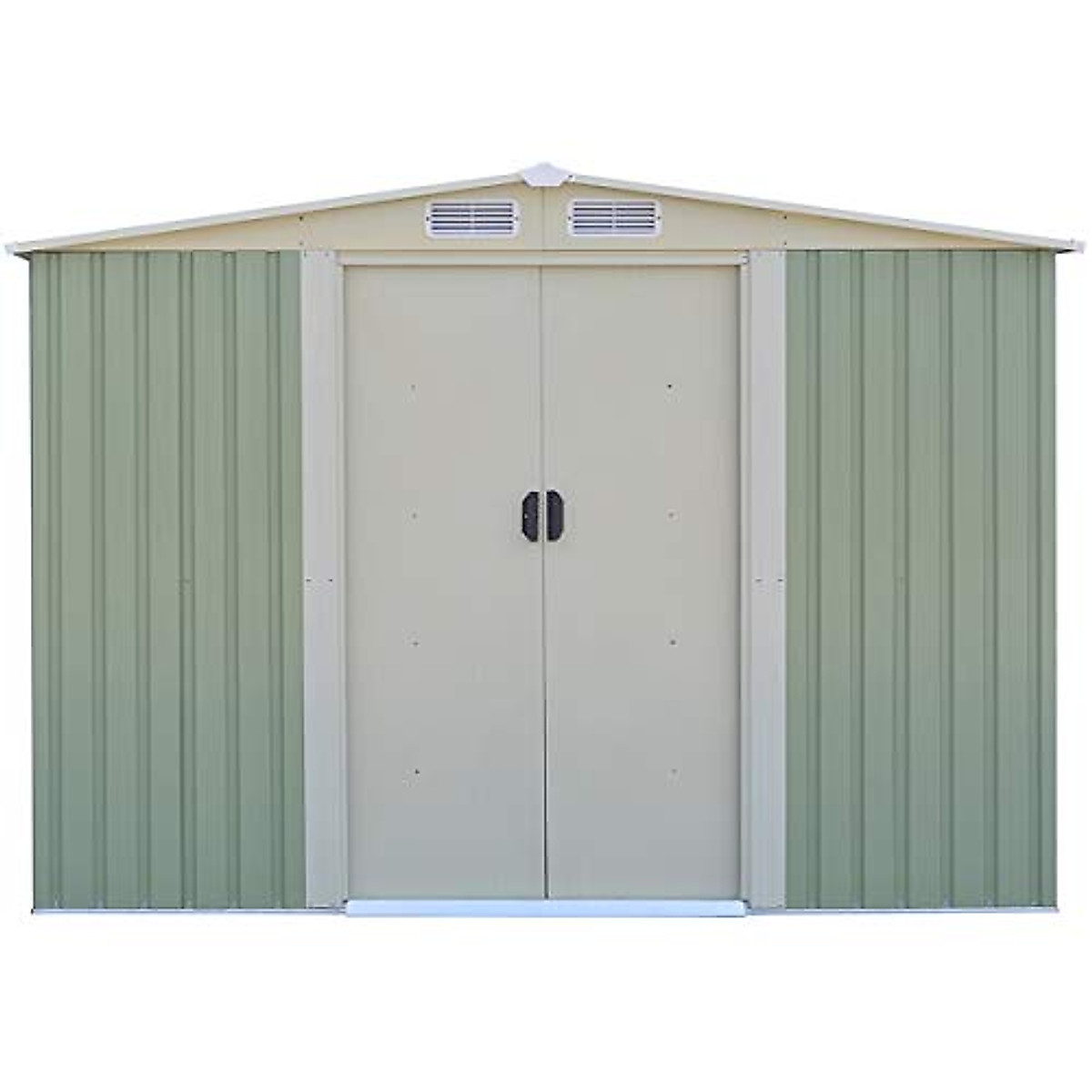 Goplus Outdoor Storage Shed Galvanized Steel Garden Tool House w/Sliding Door, 10 x 8ft (Green)