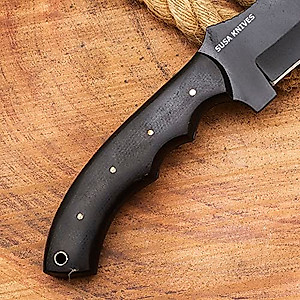 SUSA KNIVES Handmade D2 Steel Tracker Knife - Survival Knife - Camping Knife - Tactical Knife - Hunting Knife with Sheath Horizontal Carry Fixed Blade Knife (BLACK TRACKER)