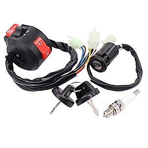 XtremeAmazing Left Starter Switch Assembly with 4 Wires Ignition Key Switch for Chinese ATVs Dirt Bikes Go Karts Scooters Quad 4 Wheeler Pit Bike 50cc 70cc 90cc 110cc 150cc 200cc 250cc