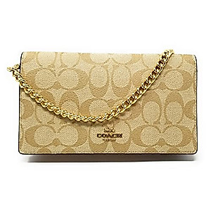 Coach Women's Anna Foldover Clutch Crossbody Bag (Signature Canvas - Light Khaki - Chalk)