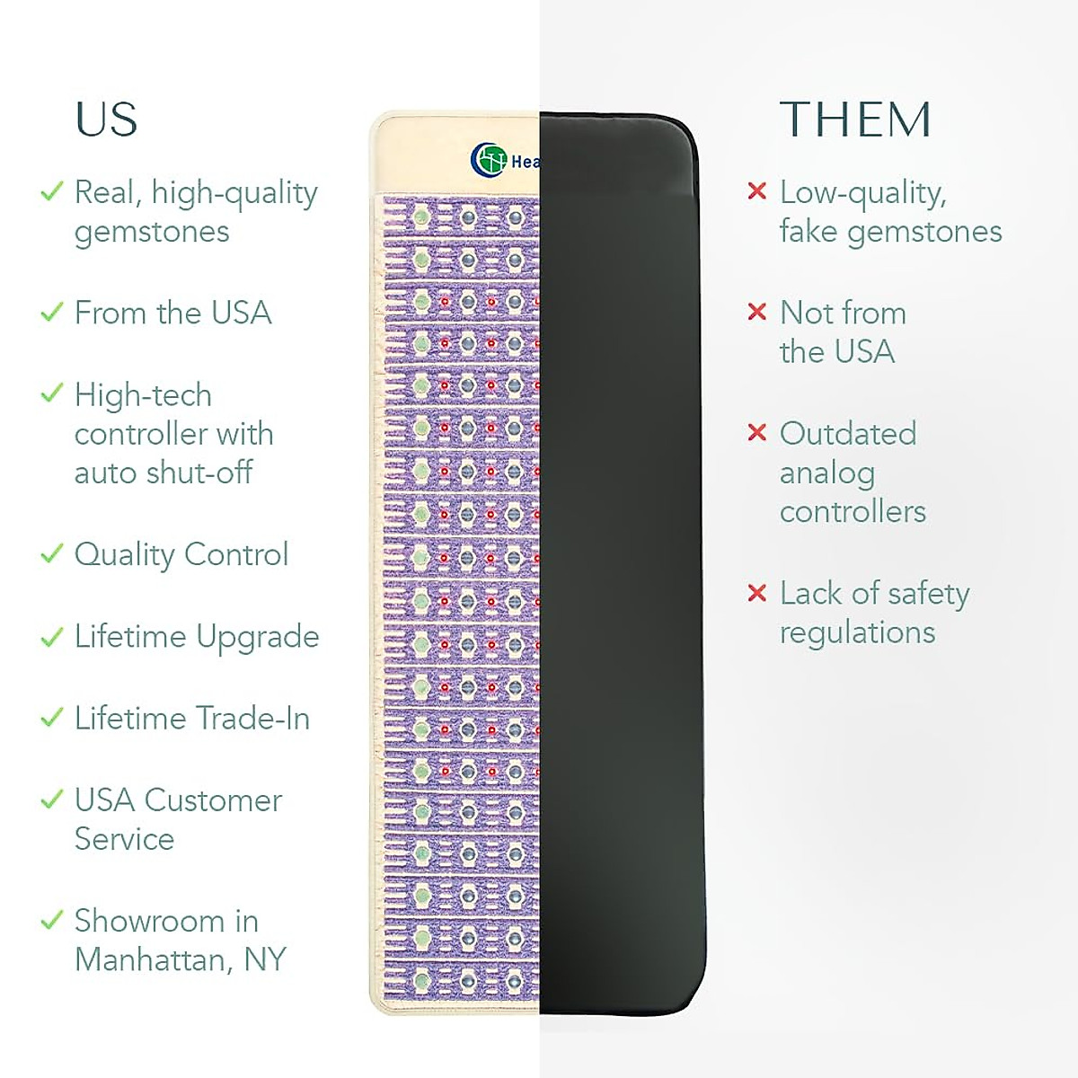 HealthyLine TAJ Far Infrared Heating Pad - Natural Crystal Gemstones Mat for Back Pain - Full Body Auto Shut Off - Rejuvenating Negative Ions and Photon Lights (1/2 Left)