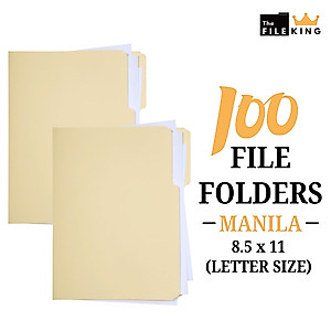 The File King 1/3-Cut Top Tab Manila File Folder - Letter Size | Box of 100 | Made in America | Assorted Tab Positions | 11-Point Fiber | Organize Home & Office Papers
