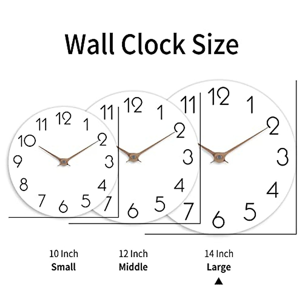 cicininc 14 Inch Wall Clock - Wooden Silent Wall Clocks Battery Operated Non Ticking, Modern Simple Clock for Bathroom, Office, Bedroom, Home, Kitchen, Living Room(14"-White)