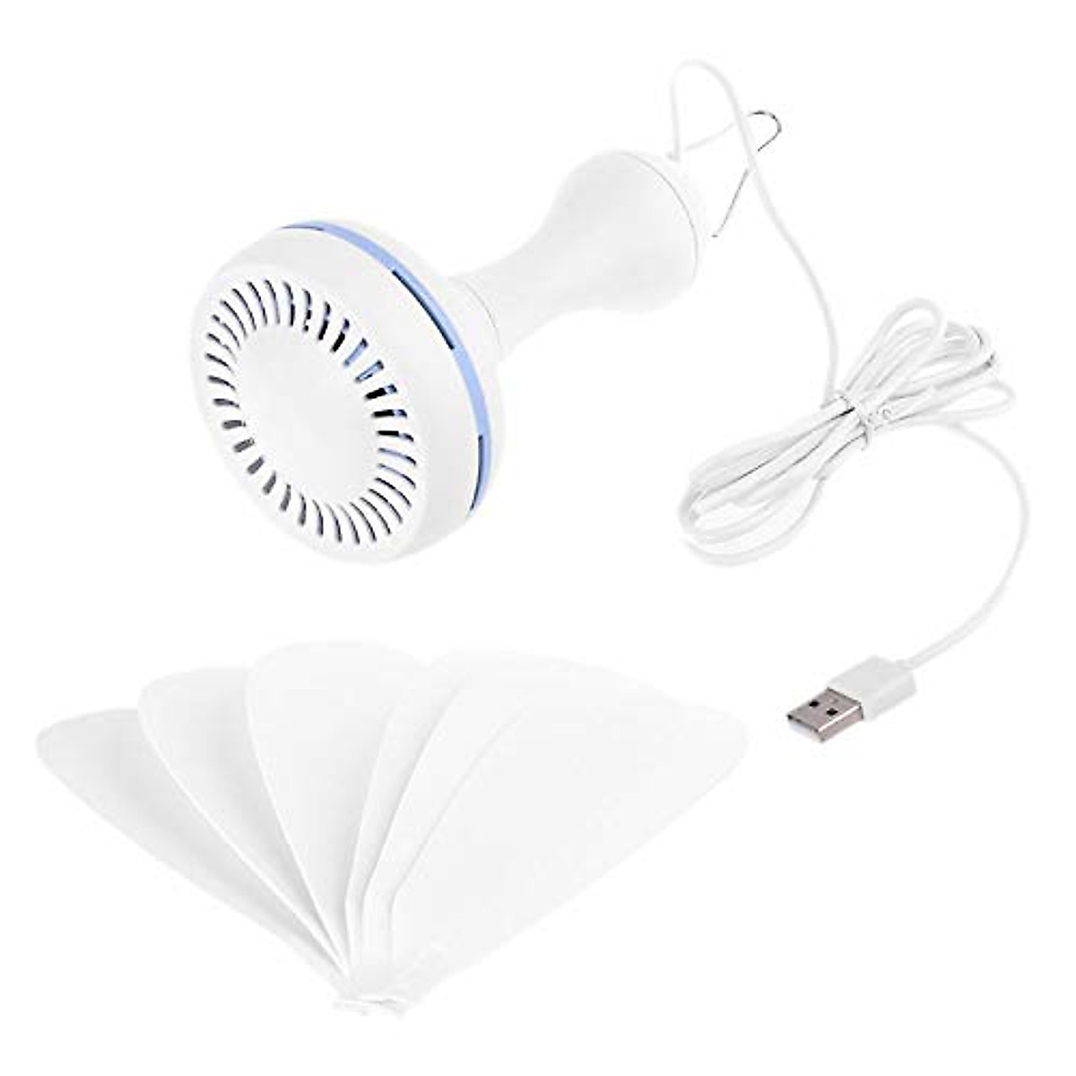 VizGiz Small USB Ceiling Fan DC 5V Hanging Fans for Power Bank Indoor Outdoor RV Bed Room Desk Boat Coop Travel Tent Canopy Cubicle Little Mini Portable 6 Detachable Blades Air Cooler Circulator