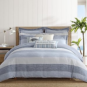 Levtex Home - Sand Stripes Blue Duvet Cover Set - King Duvet Cover (106 x 94in.) + Two King Pillow Shams (36 x 20in.) - Jaquard Stripe - Grey, Chambray, Blue, White - Cotton