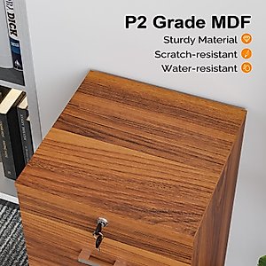 VINGLI 2-Drawer Rolling File Cabinet with Lock, Wood Mobile Filing Cabinet for Hanging Letter Size Filings Under Desk File Cabinet for Home Office, Assembly Required, Classic Walnut, 26.5" H
