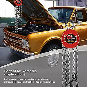 BIG RED Hand Chain Hoist 1 Ton 2000 Lbs Capacity 8ft/2.5m Torin Manual Chain Fall with 2 Heavy Duty Hooks, for Warehouse Automotive Machinery, Red, TR9010