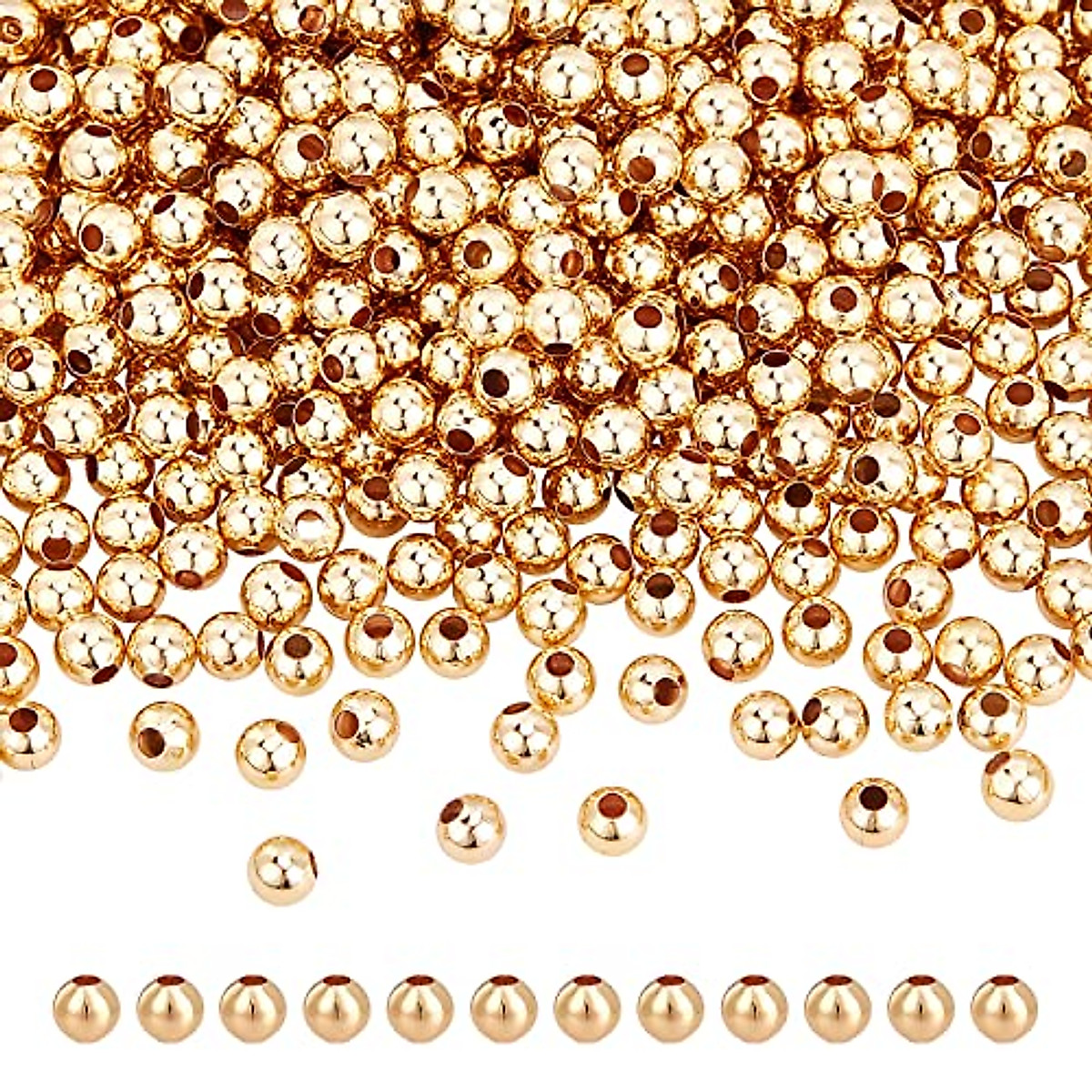 NBEADS About 1000 Pcs Real 18K Gold Plated Solid Brass Beads, 4mm Metal Spacer Beads, Golden Beads for Bracelet Necklace Earring Jewelry Making, 1.2mm Hole