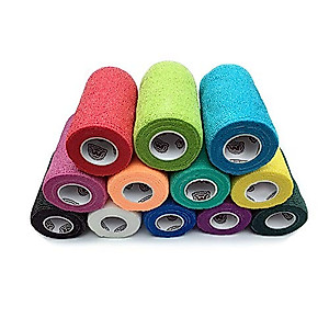 WildCow Vet Wrap Bulk Bandage Tape (4 Inch 12 Color Pack), Water Resistant Self Adherent Cohesive Rolls
