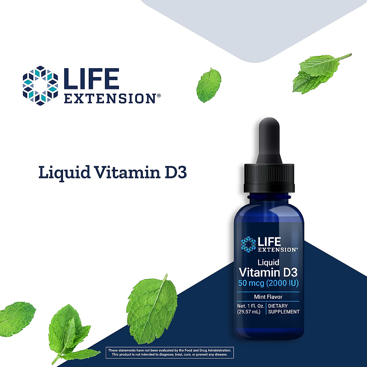 Life Extension Liquid Vitamin D3 (Mint) – Bone, Brain and Immune Support in Liquid Form – Non-GMO – Gluten-Free – 50 mcg (2000 IU)— 1 fl. oz (29.57 ml)