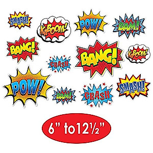 Beistle Hero Action Sign Cut Outs 24 Piece Comic Decorations Birthday Party Supplies 6” – 12.5”, Multicolored