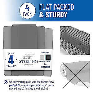 Shelf Liners for Wire Shelf System - Set of 4 in Graphite - 18 x 36 inch - Plastic Wire Shelving Shelf Mats - Made in USA