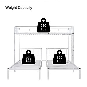 Triple Bunk Bed,Twin Size Triple Bunk Bed with Ladder & Safety Guardrail,Divided into 3 Separate Beds,Metal Structure Bedframe w/Steel Slat Support,Detachable,No Box Spring Needed,Noise Free for Dorm