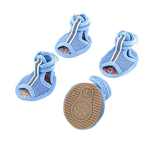 uxcell® 2 Pairs Rubber Sole Blue Mesh Yorkie Chihuaha Dog Shoes Size XXS