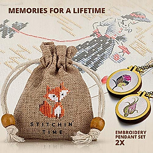Embroidery Kit for Kids and Adults - Complete 160-piece Crossstitching Kits for Beginners - Fun Interactive Embroidery Family Kit with 100 Embroidery Thread Colors, Pendant Hoops and Tool Bag