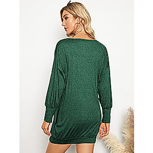 ZANZEA Women's V Neck Long Sleeve Casual Oversized Baggy Tops Loose Blouses Pullover Tunic Sweater Sweartshirt Dress Green X-Large