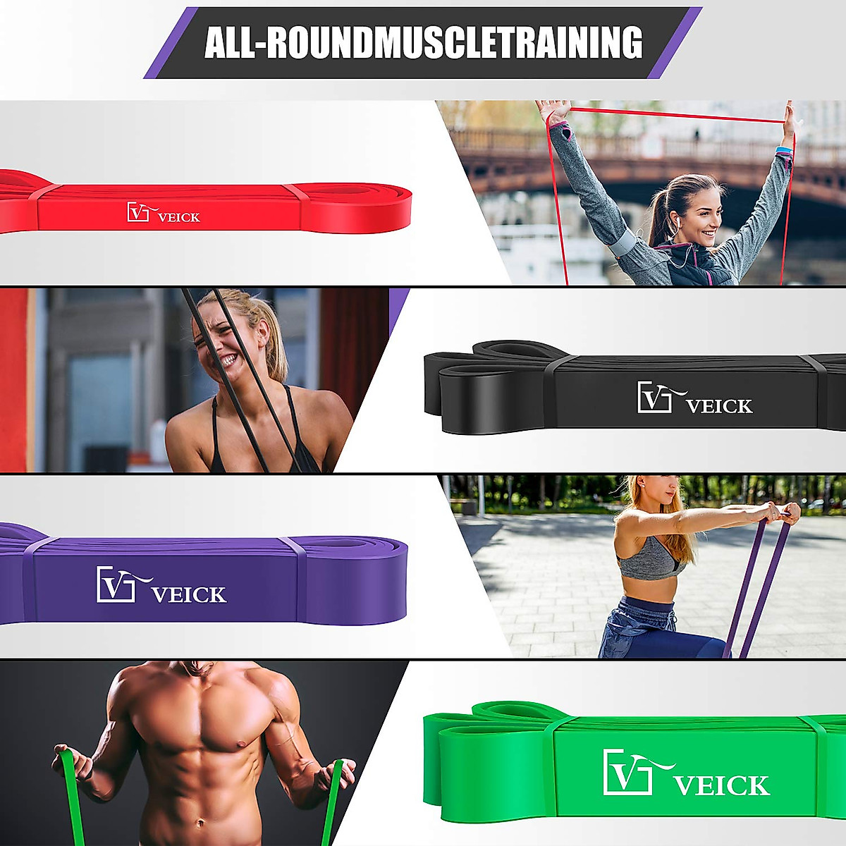 VEICK Resistance Bands for Working Out, Exercise Bands, Workout Bands, Pull Up Assistance Bands, Long Heavy Stretch Bands Set for Men and Women, Power Weight Gym at Home Fitness Equipment