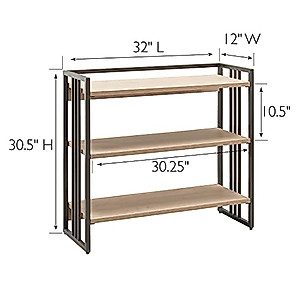 Leick Home 70008-WOGM Mixed Metal and Wood Slatted Bookshelf, White Oak/Gunmetal Gray