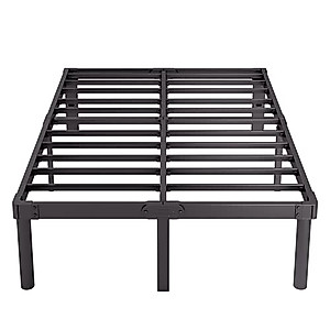 FDLOGW Queen Bed Frame, 16 Inch Queen-Size Bed Frames with Round-Corner Leg, Heavy Duty Steel Slat Mattress Foundation, Easy Assembly, Noise-Free, No Box Spring Needed