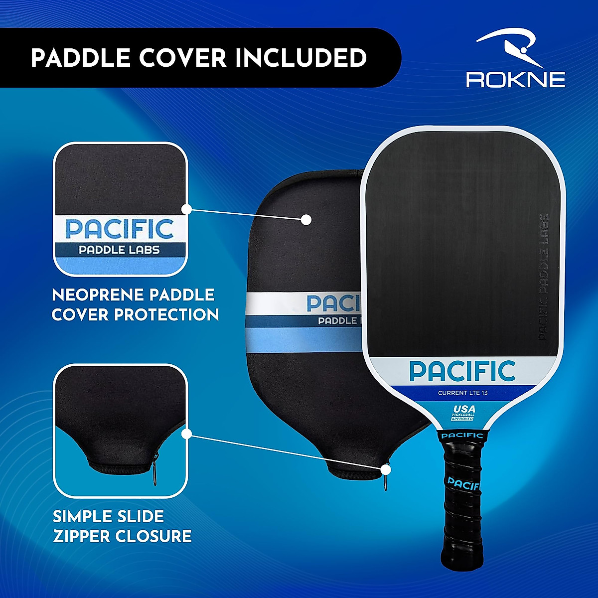 PACIFIC PADDLE LABS Current Carbon Fiber Pickleball Paddle | USAPA Approved Pickleball Paddles | Pro Grit Texture, Max Spin & Comfort | Pickle Ball Paddles Include Pickleball Paddle Cover | 16MM