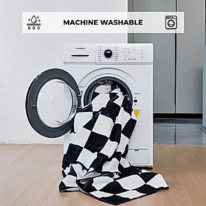 Casanta Living Machine Washable Rug - Checkered Rug - Soft Rug for Livingroom, Bedroom, Playroom, Kitchen or Nursery - Black White - 8x10