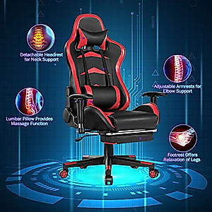Tangkula Gaming Desk and Chair Set, E-Sport Gamer Desk & Racing Chair Set, w/Monitor Stand, Cup Holder, Earphone Hook, Seat Height Adjustment, Reclining Backrest & Footrest, Gaming Recliner Desk Set