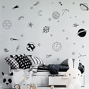 Outer Space Wall Decals Peel and Stick for Kids Girls, Vinyl Outer Space Planet Wall Stickers, Outer Space Wall Stickers for Boys Bedroom Nursery Kids Room