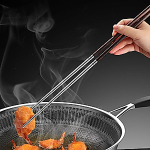 Kichvoe 1 Pair Long Cooking Chopstick Stainless Steel Chopstick with Wooden Handle 40cm Chinese Long Hot Pot Chopstick Wooden Frying Chopstick for Hot Pot Frying Noodle Cooking Favor