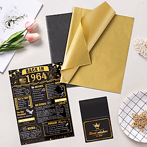 60th Birthday Gift Wrap Bag Vintage 1964 Gift Bag, 60th Birthday Decorations Paper Bag with Tissue Paper & Back in 1964 Poster, Happy Birthday Gift Bag for 60 Years Old Women/Men 13" x 10" x 5"