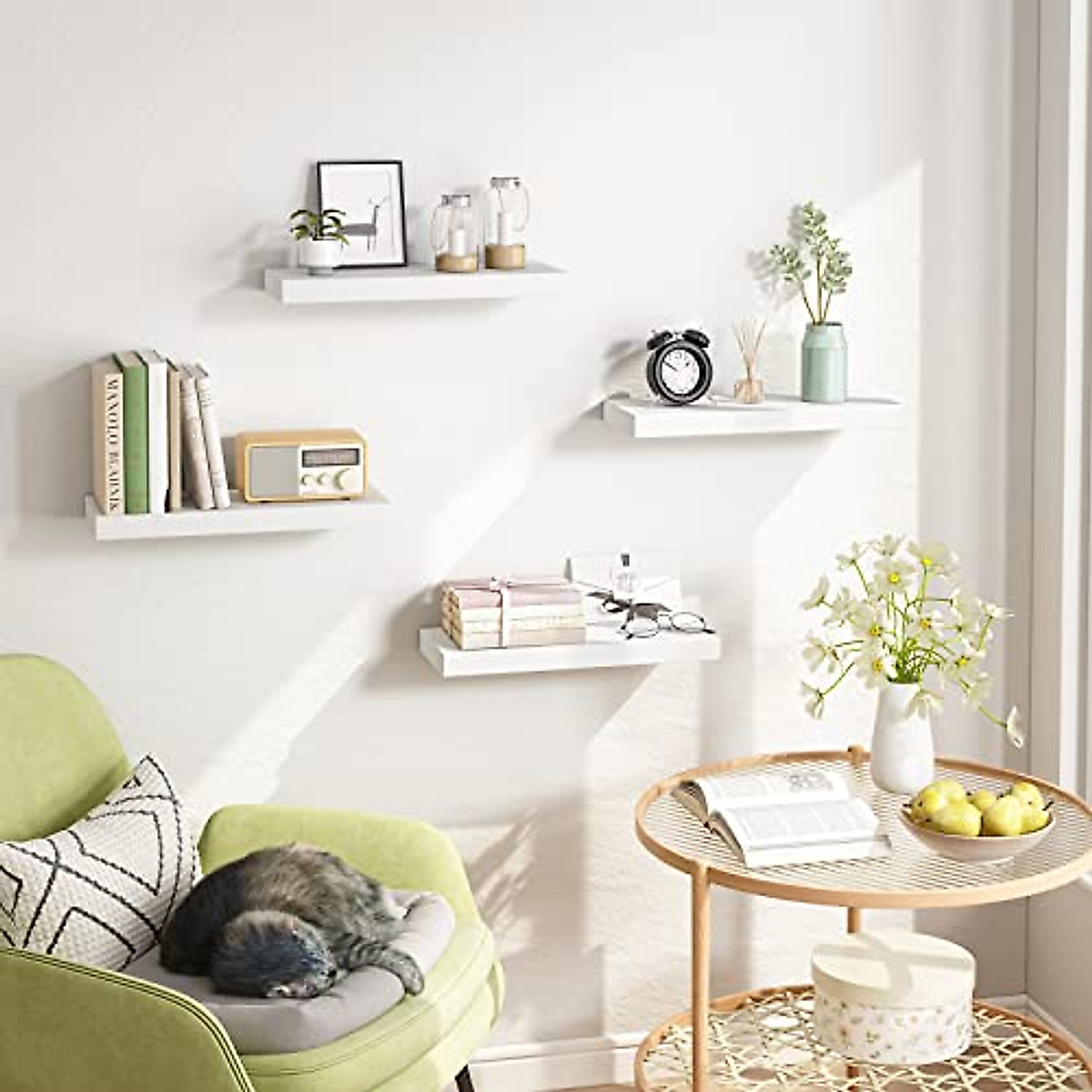 Fixwal Floating Shelf, Set of 4 White Shelves with Invisible Brackets, Decorative Wall Shelves for Bathroom Living Room Bedroom Kitchen Study(15 x5.9 x1.2in)