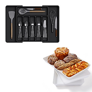 Lifewit Silverware Drawer Organizer and 3pcs Plastic Serving Tray