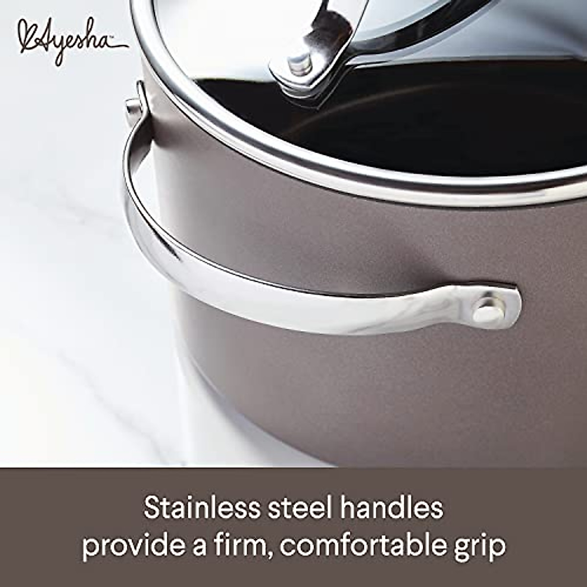 Ayesha Curry Kitchenware Professional Hard Anodized Nonstick Sauce Pot/Saucepot/Saucepan with Lid, 4 Quart, Charcoal